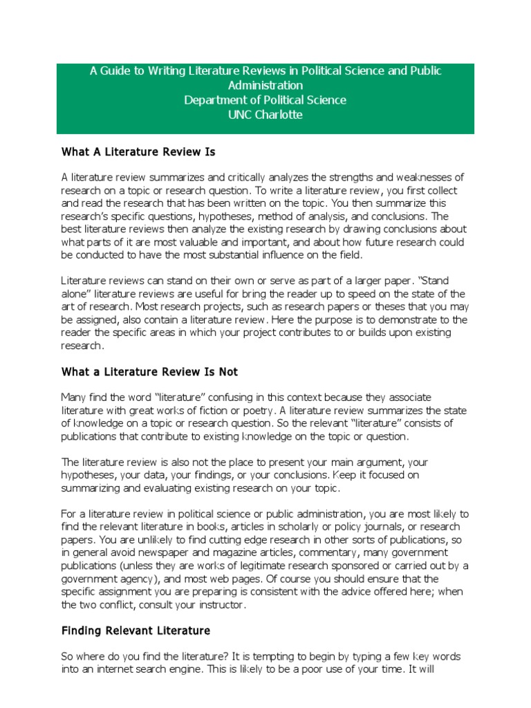 A Guide To Writing Literature Reviews in Political Science and Public ...