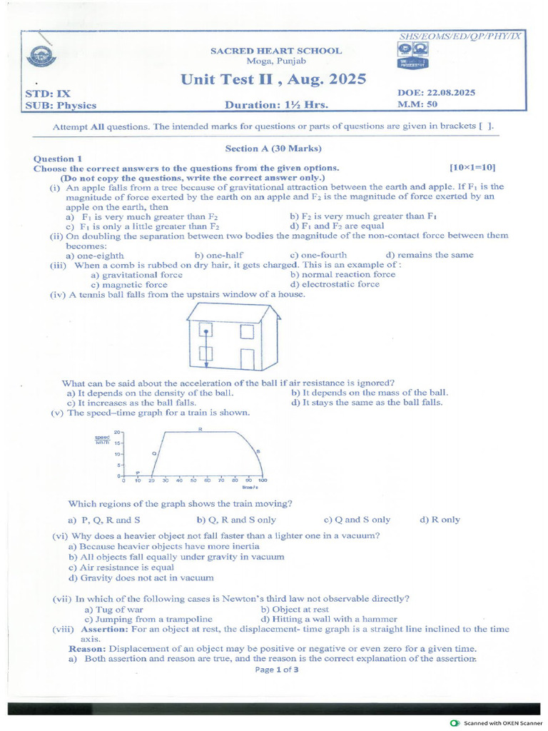 9 Ut-2 Physics QP Ak | PDF
