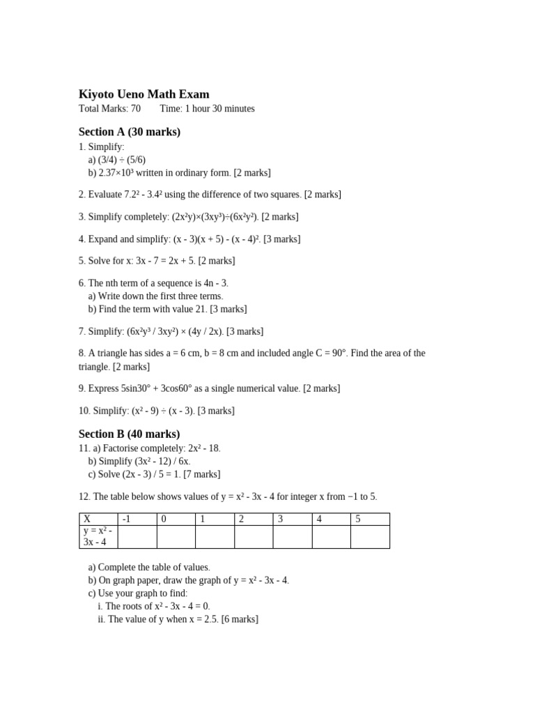 Kiyoto Ueno Math Exam Questions | PDF