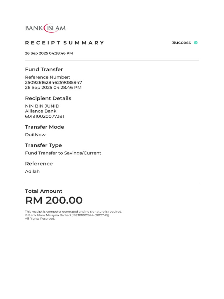 Fund Transfer Receipt Summary | PDF