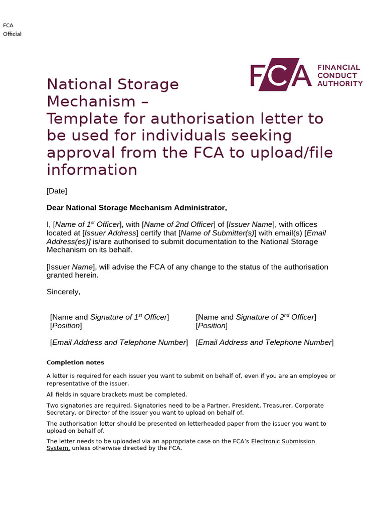 NSM Template Authorisation Letter | PDF