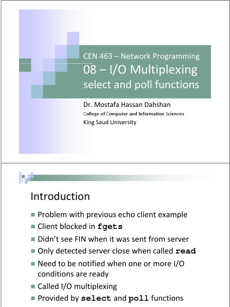08 Io Multiplexing | PDF | Transmission Control Protocol | Network Socket