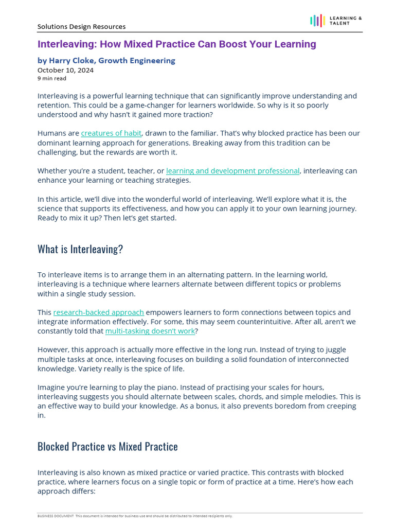 Interleaving - How Mixed Practice Can Boost Your Learning | PDF | Learning | Schema (Psychology)