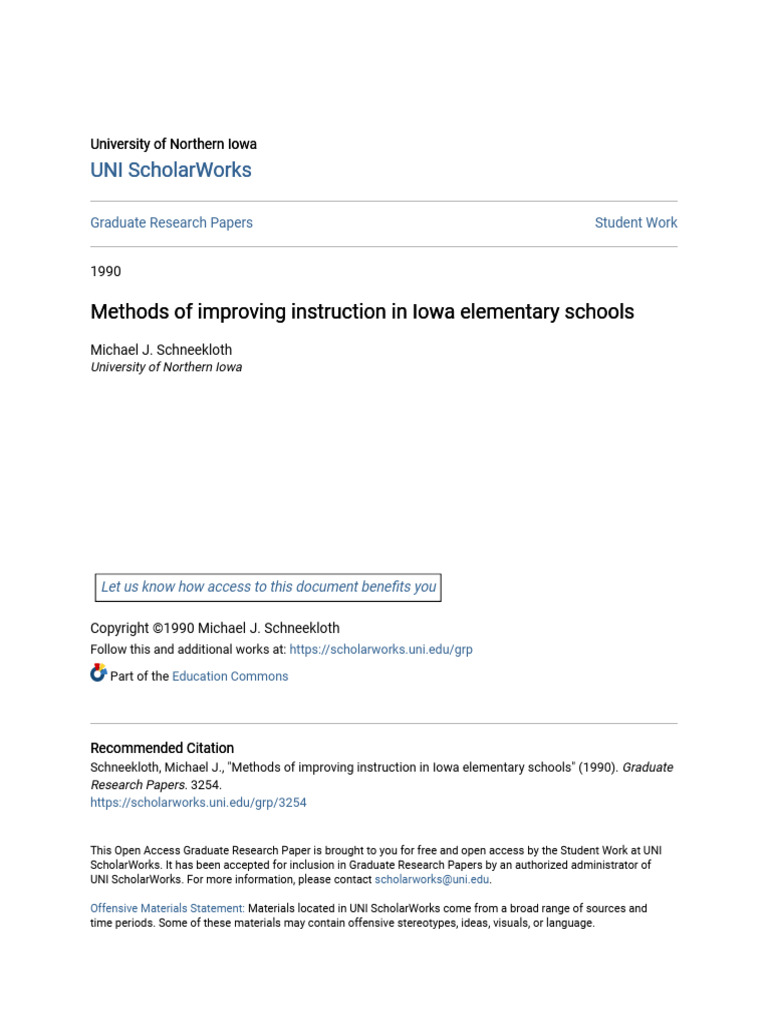 Methods of Improving Instruction in Iowa Elementary Schools | PDF ...