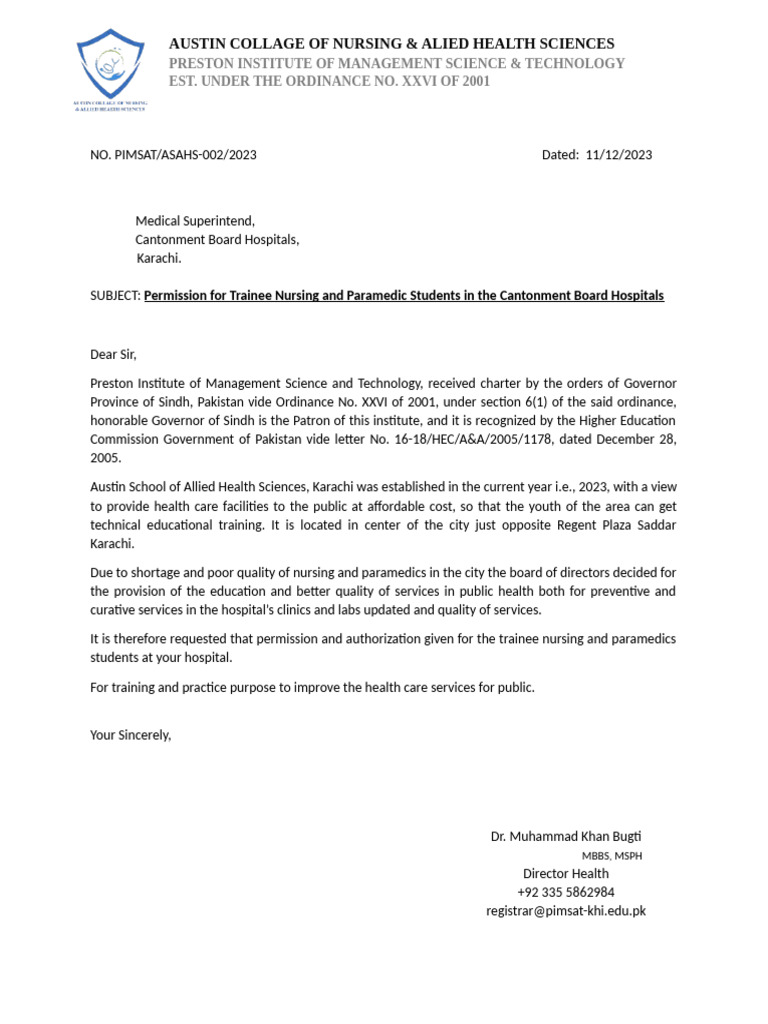 Letter Superintendent CBH | PDF