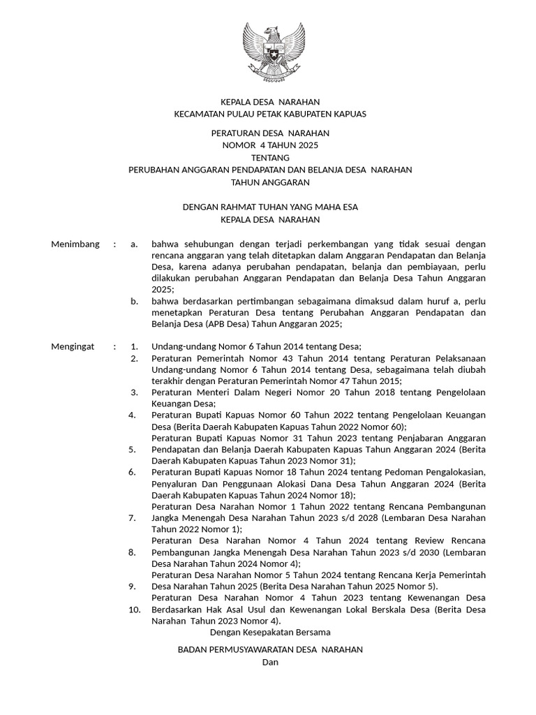 Perubahan APB Desa Narahan 2025 | PDF
