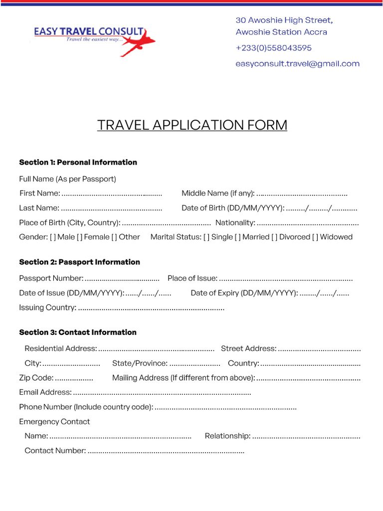 Easy Travel Consult - Application-Form | PDF