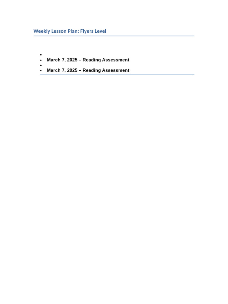 Flyers Level Weekly Lesson Plan | PDF | Reading Comprehension | Linguistics