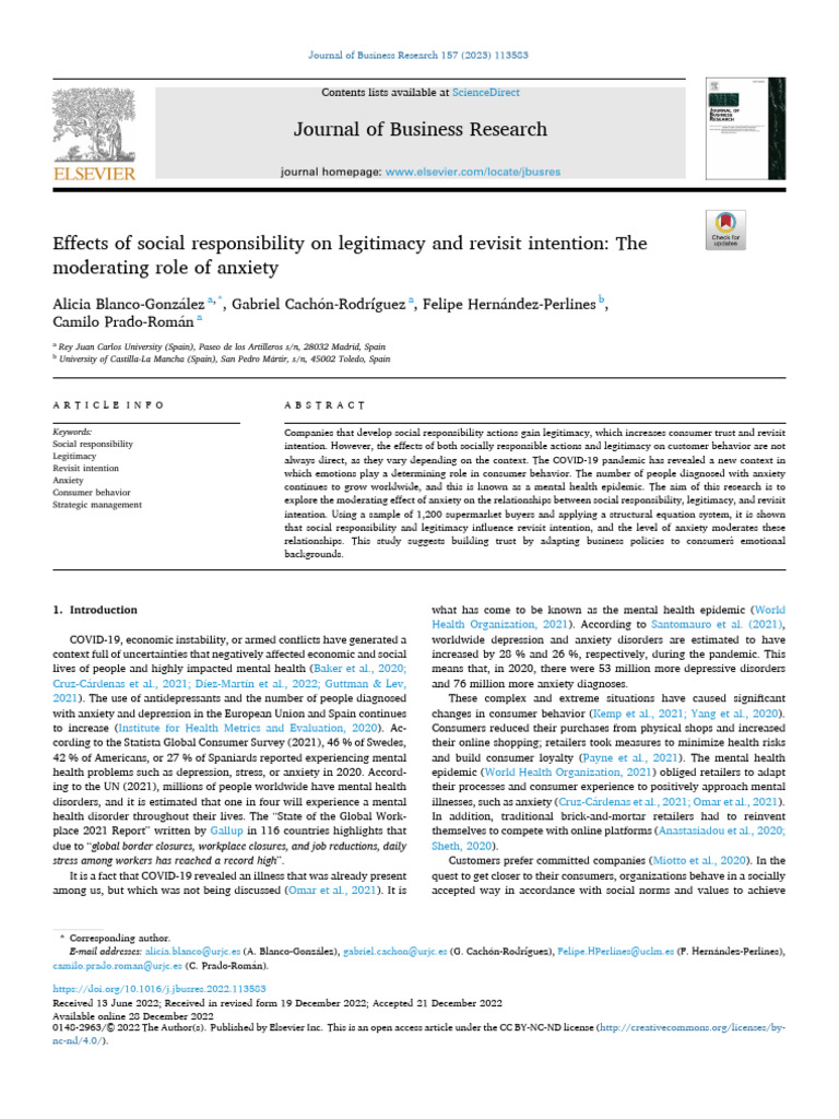 Effects of Social Responsibility On Legitimacy and Revi 2023 Journal of ...