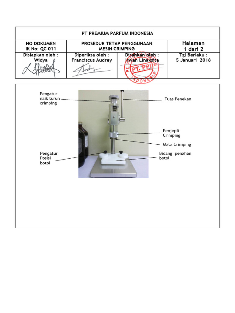 Prosedur Penggunaan Mesin Crimping | PDF