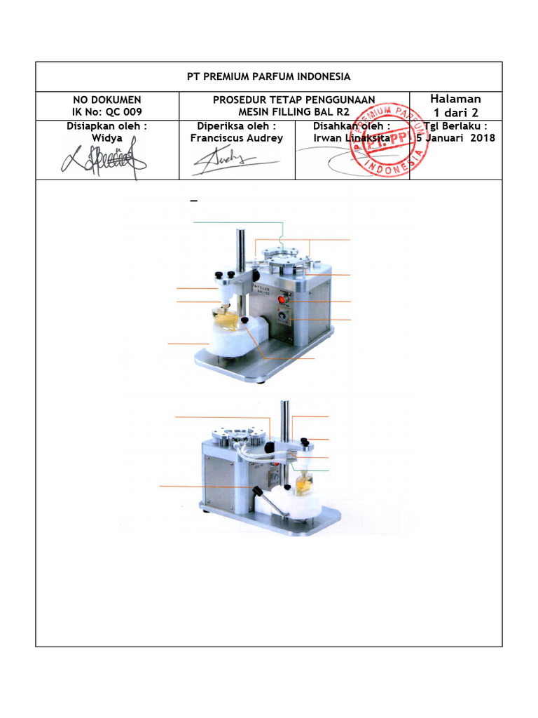 Protap Cara Operasional Mesin Filling Tipe BAL R2 | PDF