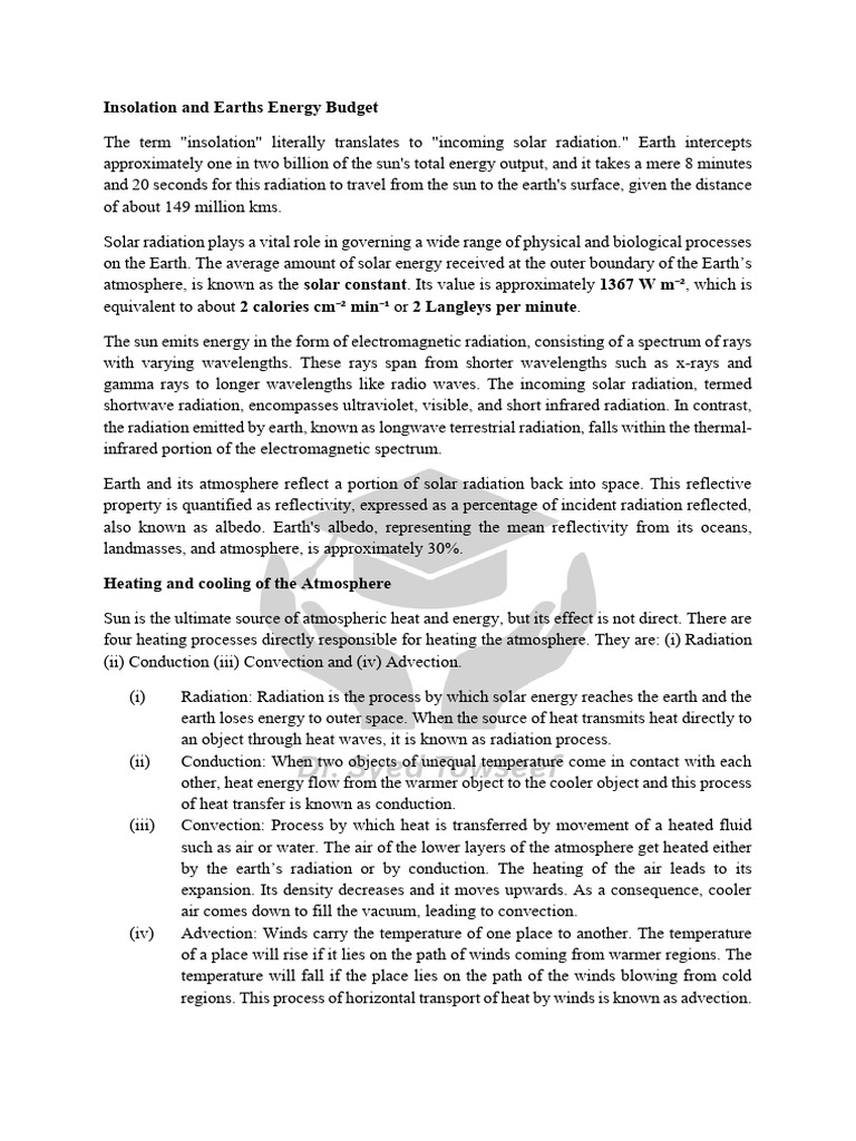 Insolation and Energy Budget | PDF | Atmosphere Of Earth | Earth