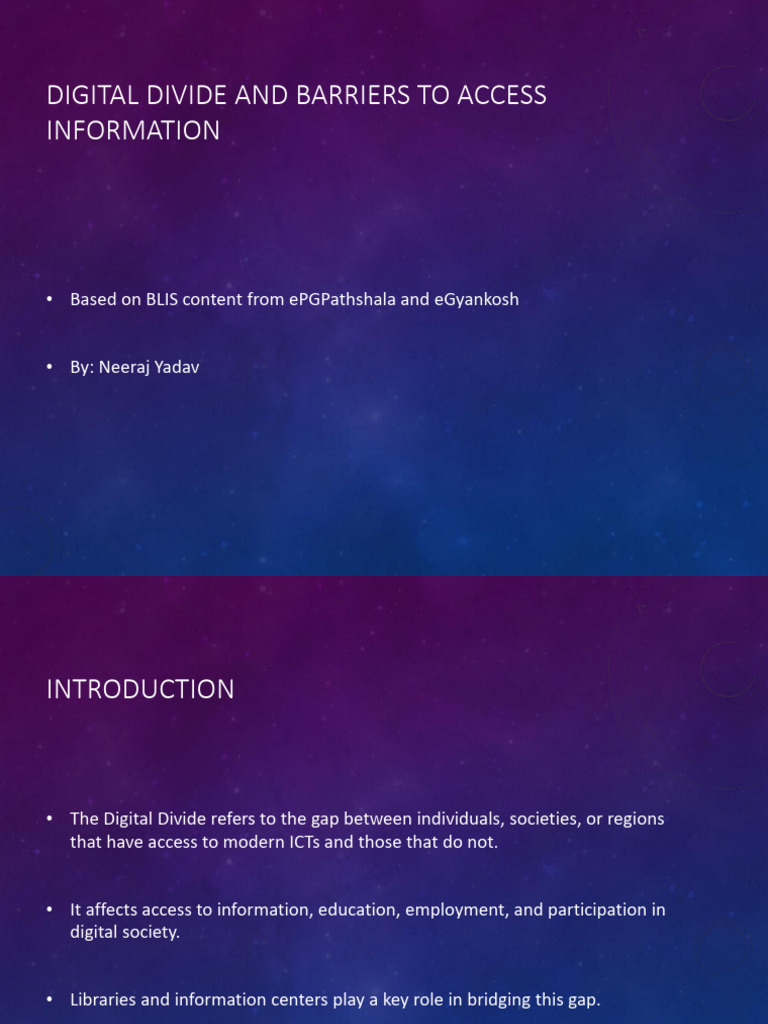 Digital Divide and Barriers To Access Information | PDF | Information ...