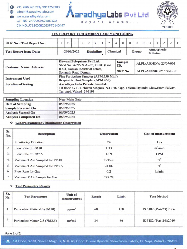 1.4 Test Report For Ambient Air Monitoring - (Daman) | PDF