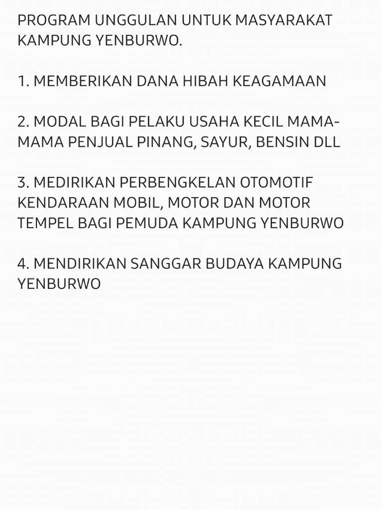 Program Unggulan Masyarakat Kampung Yenburwo | PDF