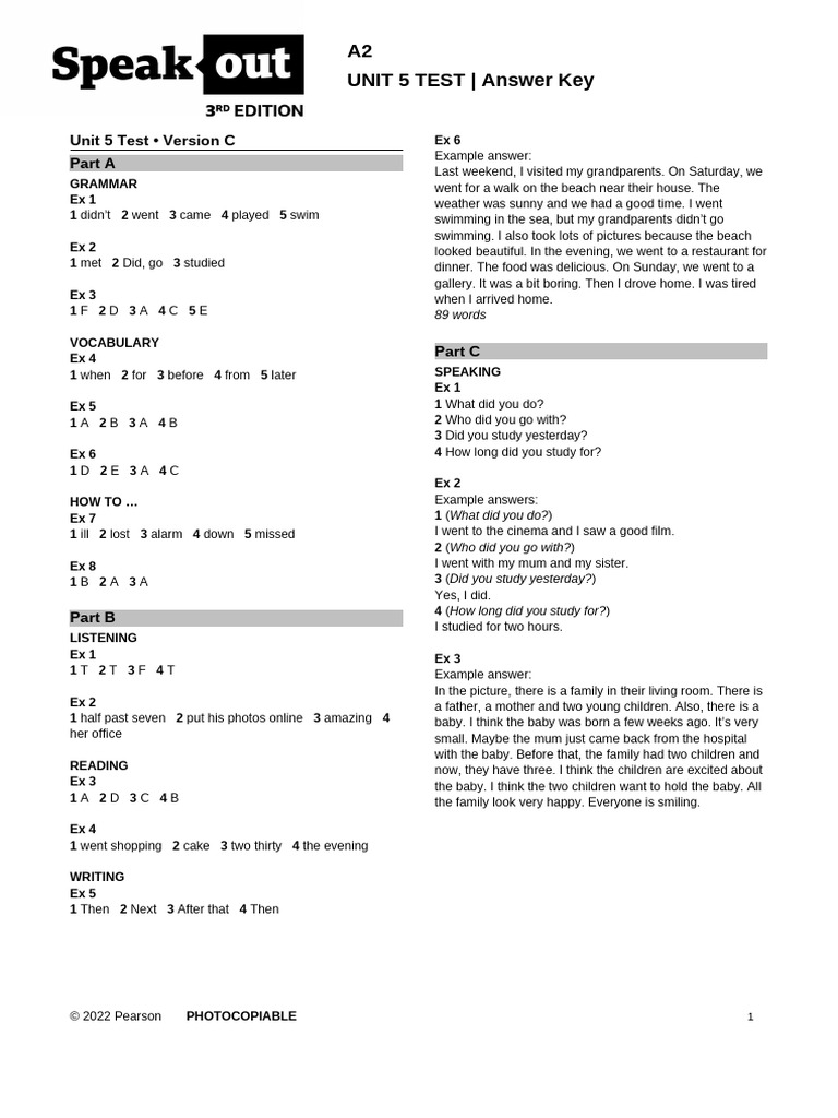 Unit 5 Test Answer Key | PDF