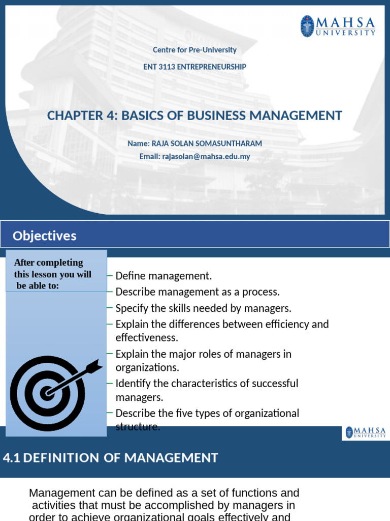 Chapter 4 Basics of Business Management | PDF | Goal | Cognition