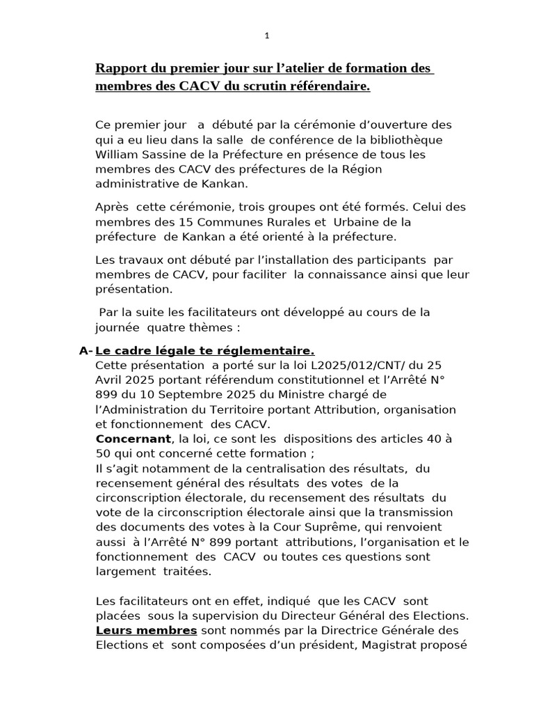 Atelier CACV : Formation et Déontologie | PDF | Élections | Gouvernement