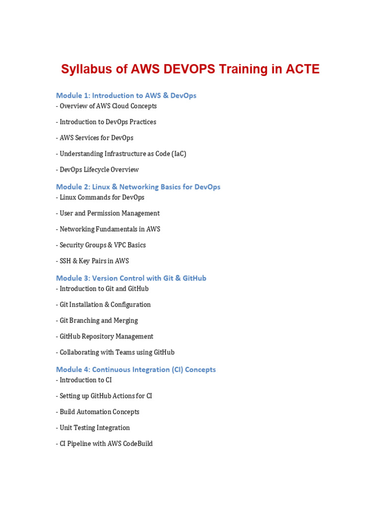Syllabus of AWS DevOps Training in ACTE | PDF