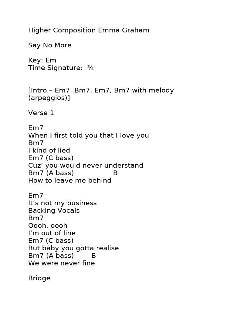 Higher Song Plan Emma Graham | PDF
