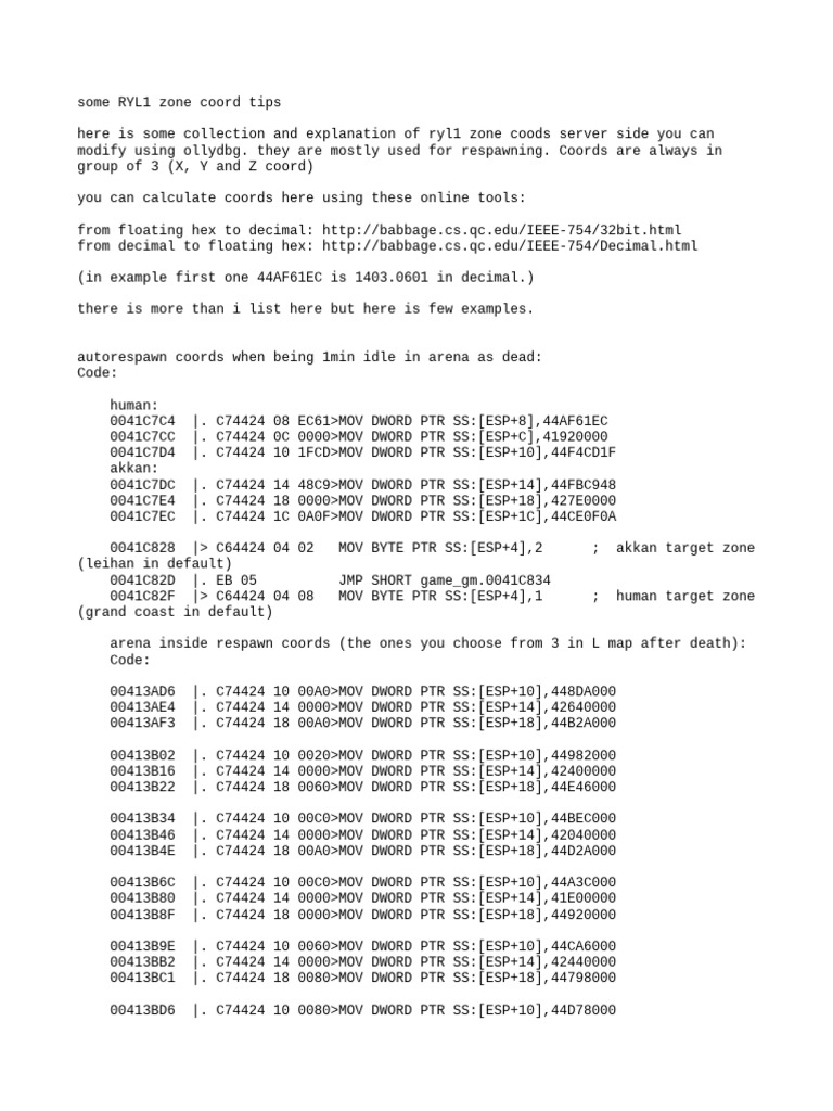 RYL1 Zone Coordinates Guide | PDF | Computer Architecture | Computing
