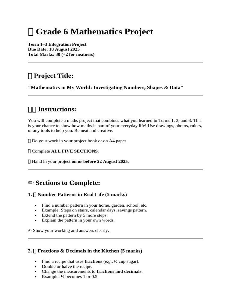 Grade 6 Mathematics Project | PDF