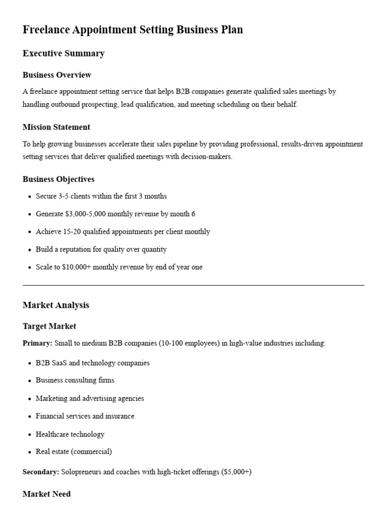 Freelance Appointment Setting Business Plan | PDF | Customer ...
