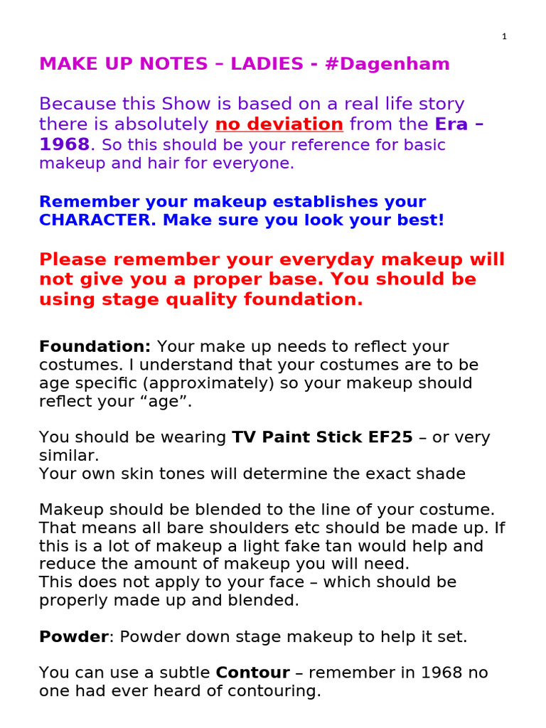 Make Up Notes 2025 Dagenham | PDF | Human Appearance
