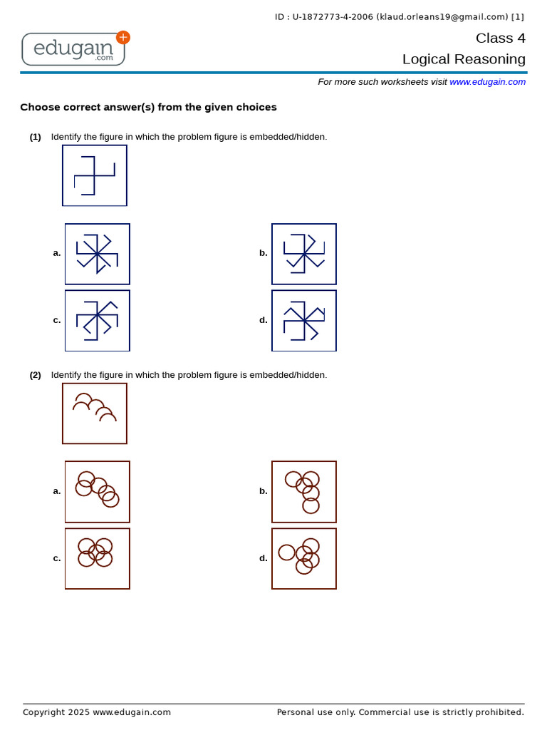 Class 4 Logical Reasoning Worksheet | PDF