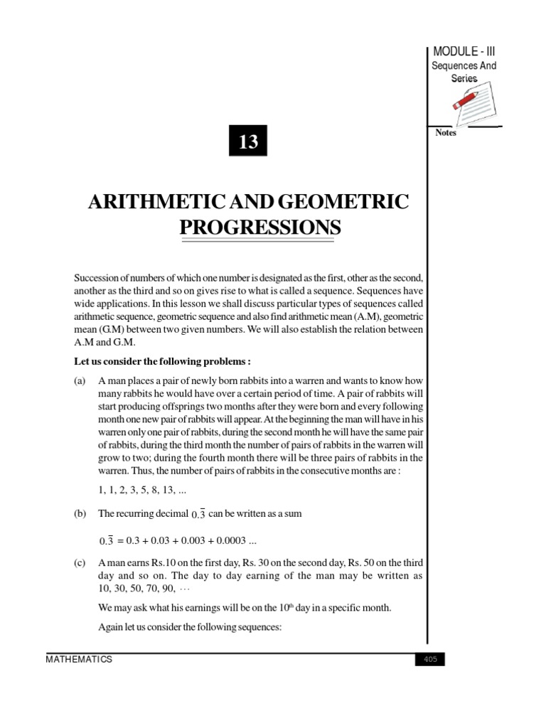 Arithmetic and Geometric Progressions | PDF | Summation | Sequence