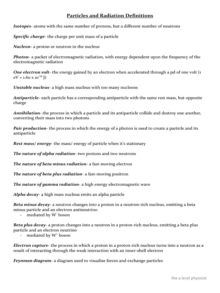 A-Level Physics: Particles & Radiation Guide | PDF | Elementary ...