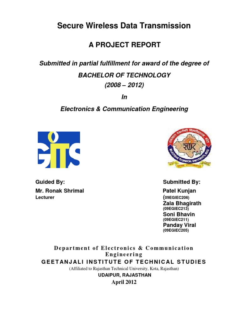 Secure Wireless Data Transmission Report | PDF | Cryptography | Key ...