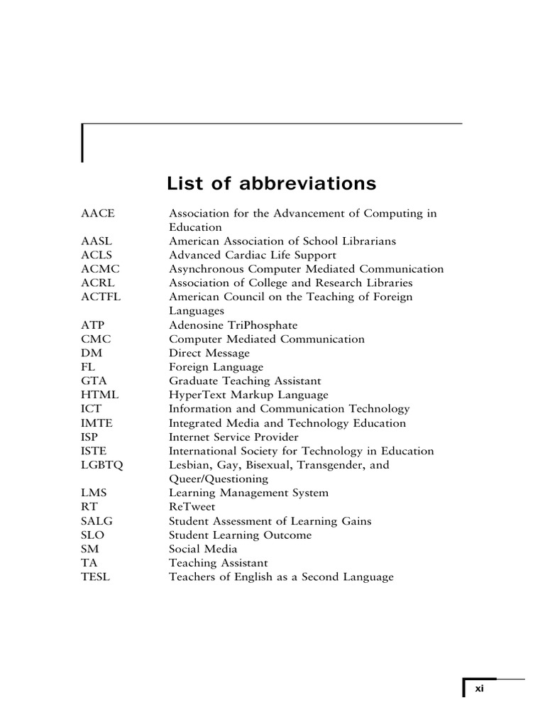 List of Abbreviations 2013 The Plugged in Professor | PDF