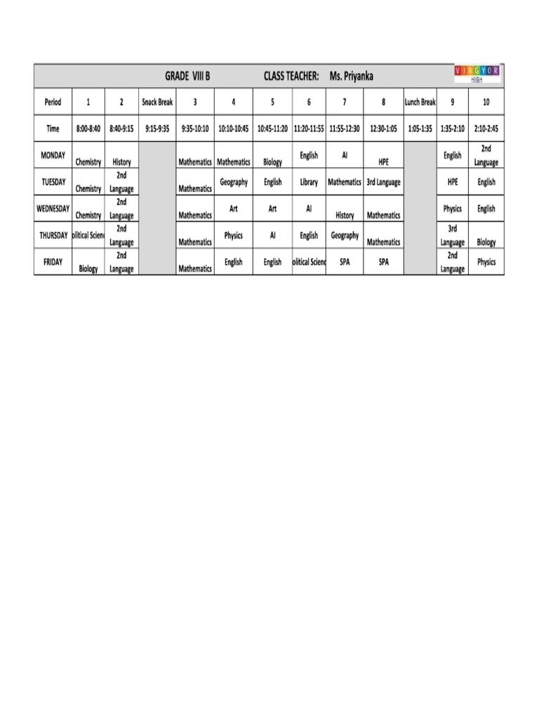Grade 8B Time Table | PDF