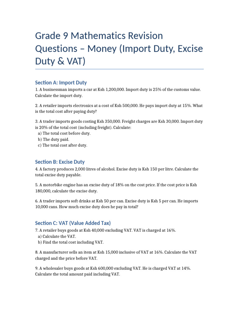 Grade9 Money Revision Questions | PDF