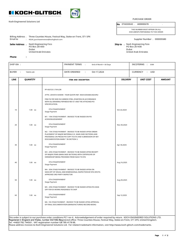 5. PO ETA030043 Nash Skid - Unpriced | PDF | Valve | Pipe (Fluid ...