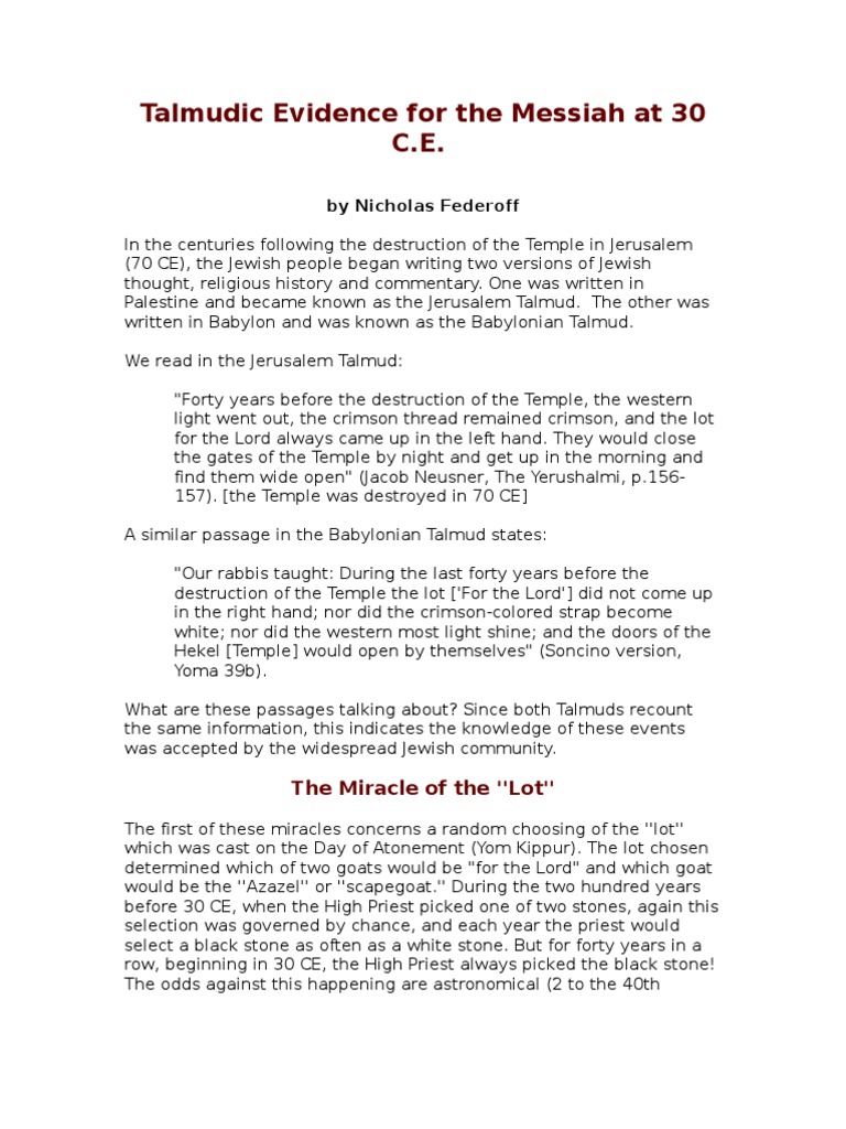 Talmudic Evidence For The Messiah | PDF | Talmud | Judaism