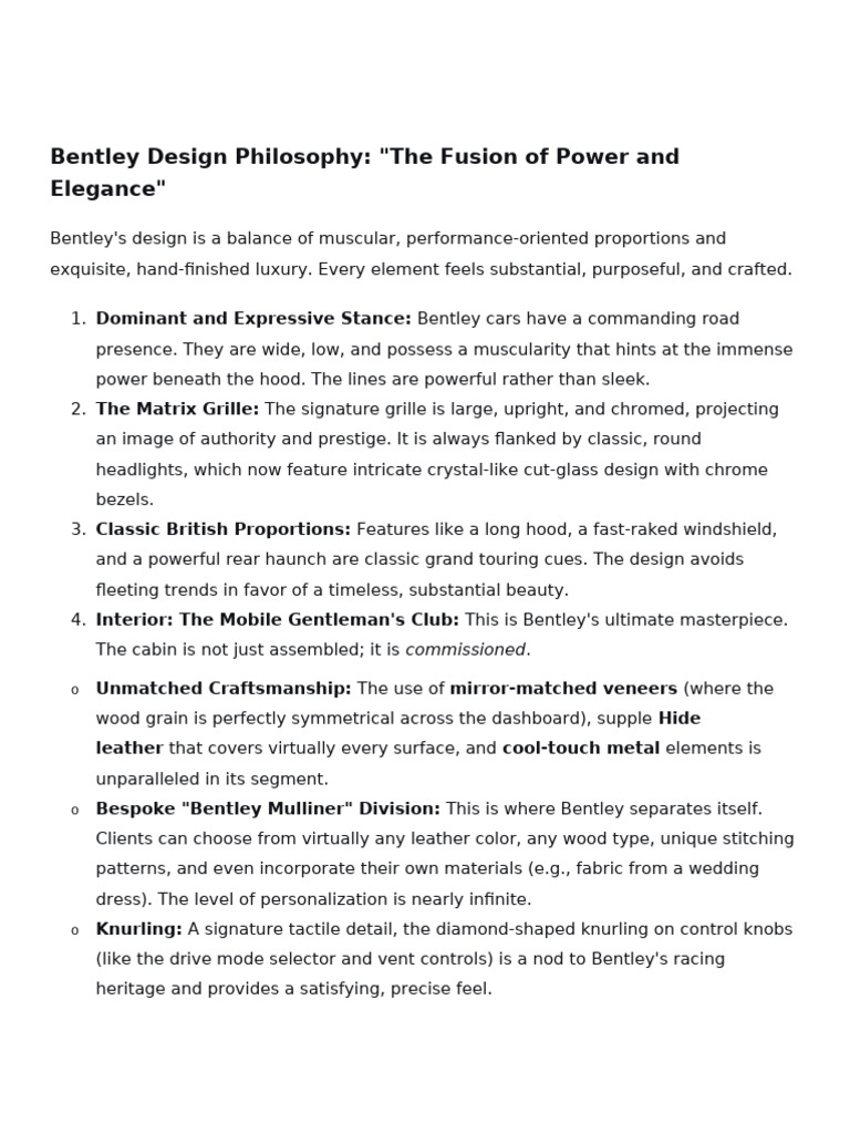 Bently Design Philosophy | PDF | Automotive Technologies | Motor Vehicle