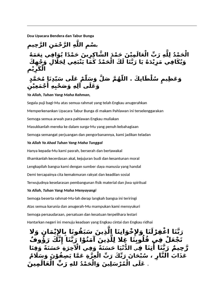 Doa Upacara Bendera Dan Tabur Bunga | PDF