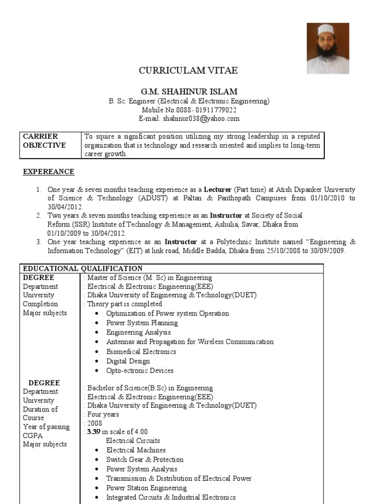Curriculam Vitae: G.M. Shahinur Islam | PDF | Electrical Engineering ...