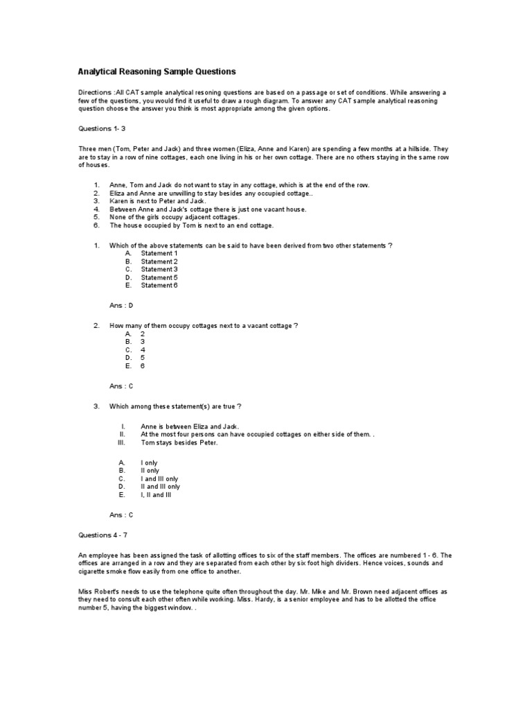 Analytical Reasoning Sample Questions | PDF | Dinosaurs | Recycling