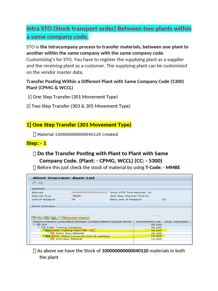 Intra Company Stock Transfer Process Guide | PDF | Supply Chain ...