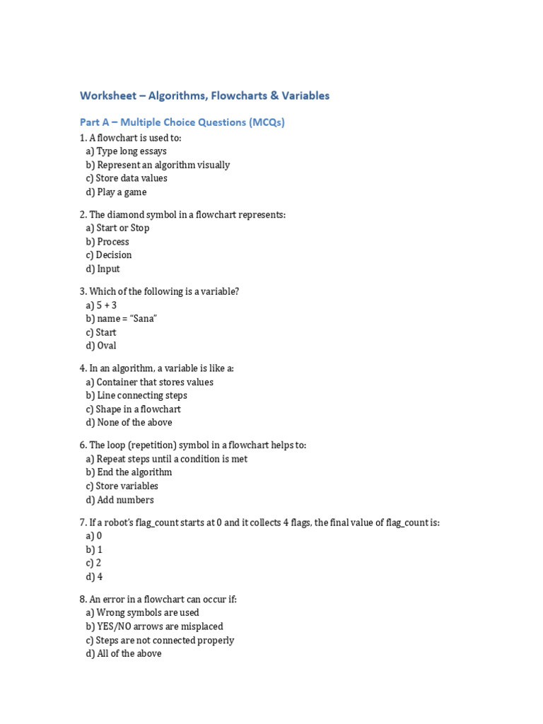 Year6 ICT Worksheet Flowcharts Variables | PDF | Algorithms | Multiple ...