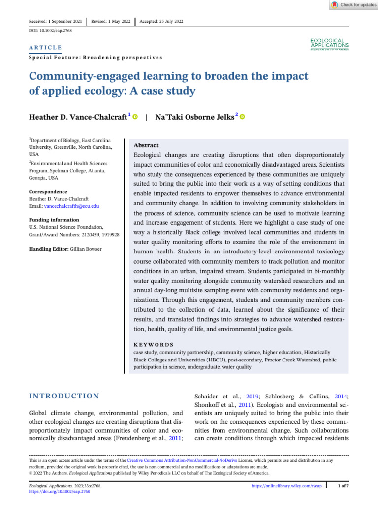 Cikk - Javaslat - 2022 - Vance Chalcraft - Community Engaged Learning ...