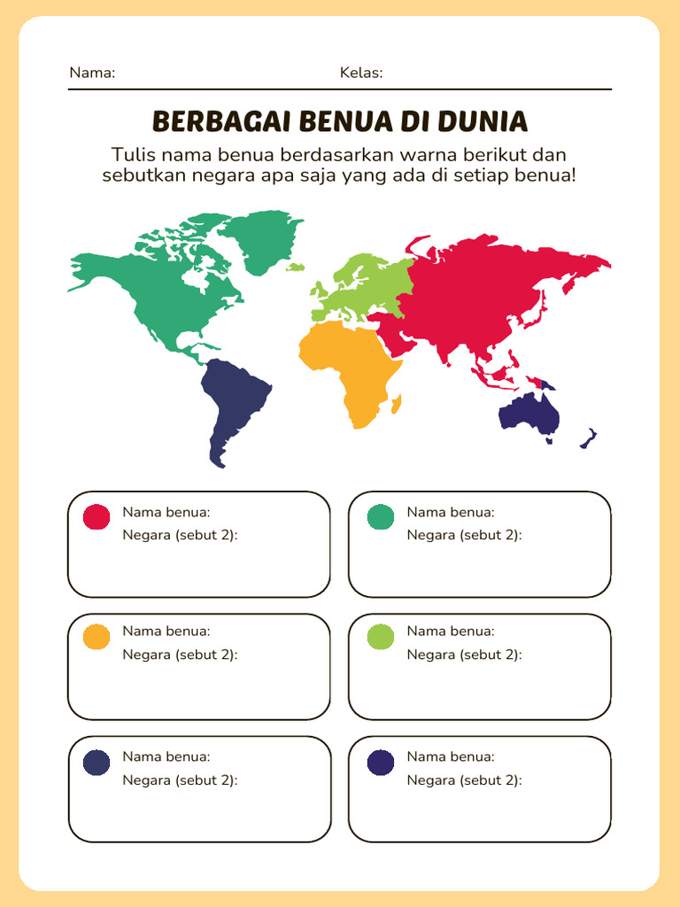 Berbagai Benua Di Dunia Lembar Kerja Kuning Ilustrasi_20251027_211601 ...