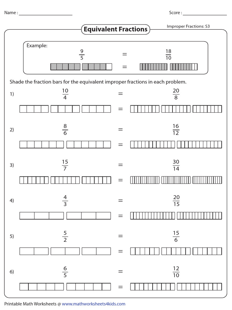 11 Fractions - Equivalent - Shade-Bar-All | PDF | Mathematical Objects ...