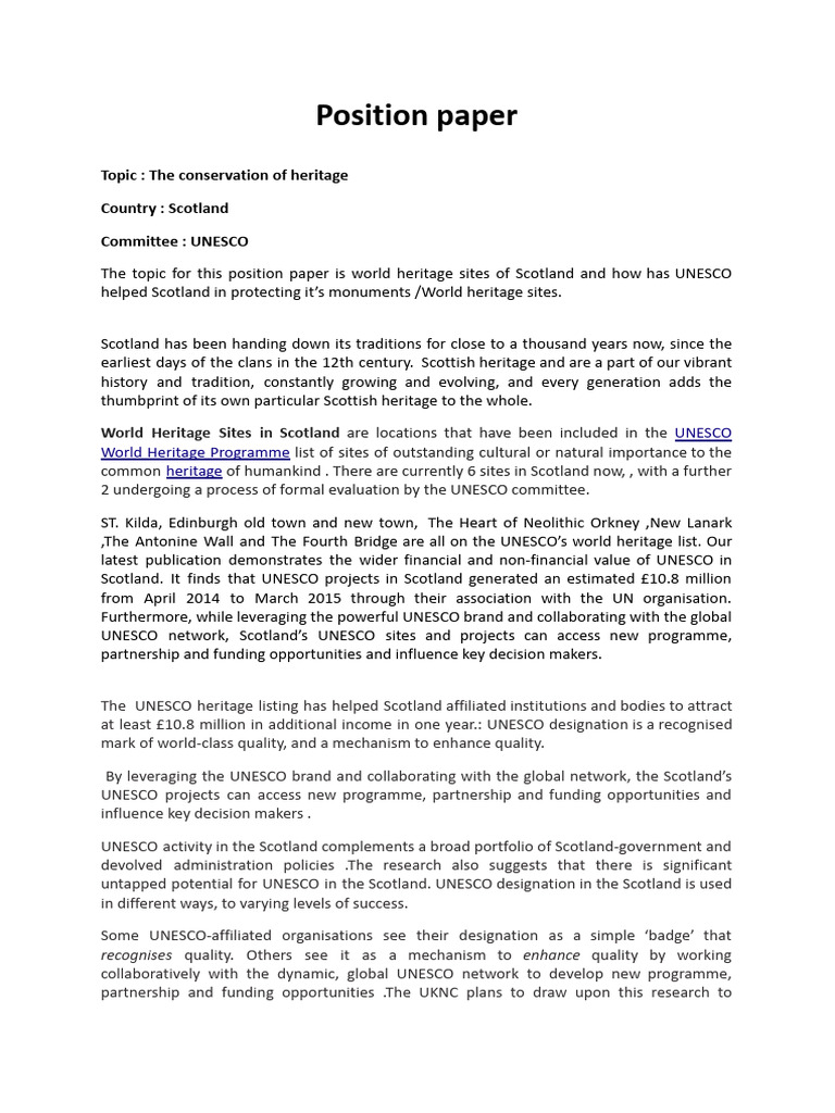 Position Paper Bibhas | PDF | World Heritage Site | Scotland