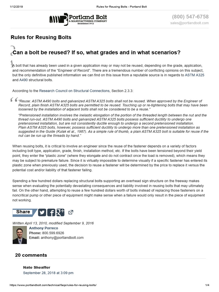 Bolt - Rules For Reusing Bolts (32,5% of Proof Load) | PDF | Screw ...