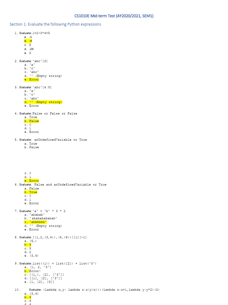 CS1010E 2021 S1+Midterm+Final | PDF | Anonymous Function | Computer ...