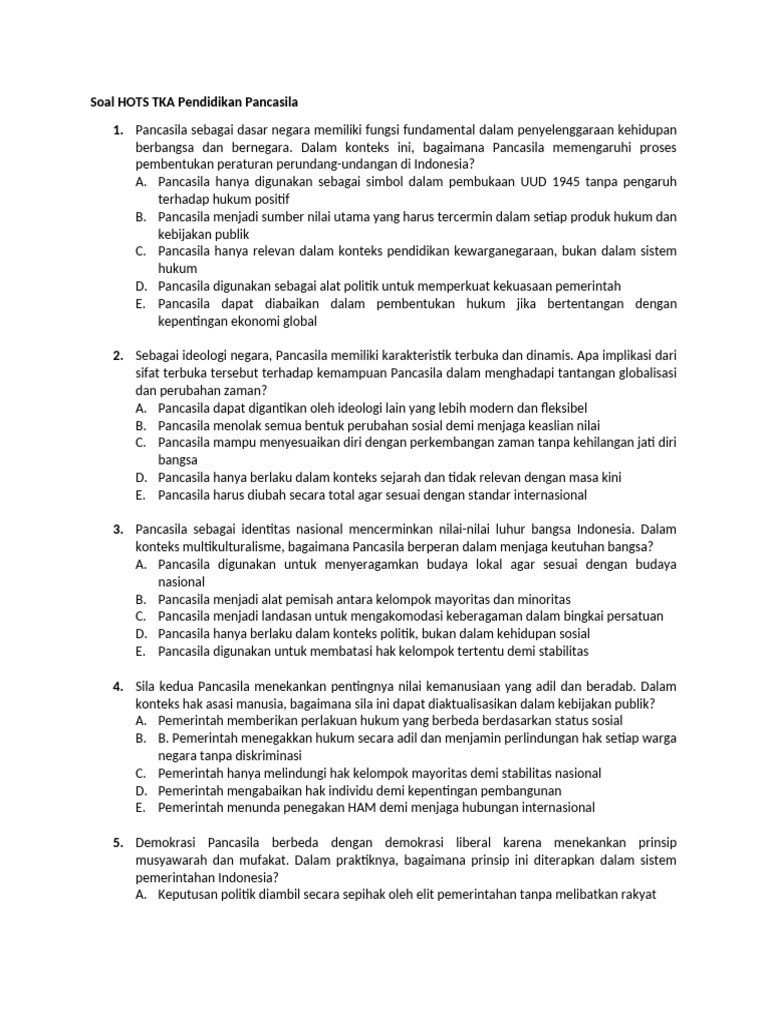 Soal HOTS TKA Pendidikan Pancasila-Take 2 | PDF